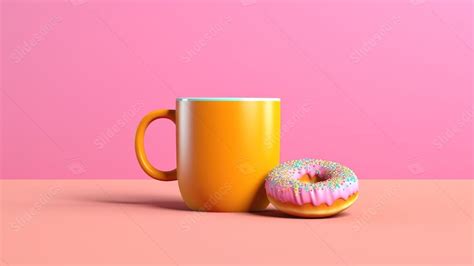 Pastel Colored Doughnut And Cup Of Java Against A Brown Backdrop