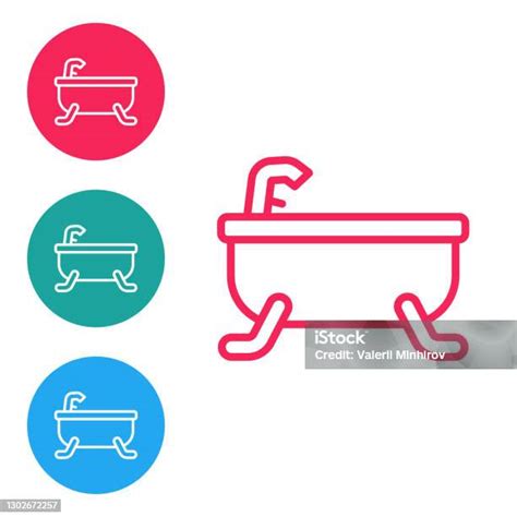 흰색 배경에 격리 된 빨간색 줄 욕조 아이콘 원 버튼에 아이콘을 설정합니다 벡터 가정의 방에 대한 스톡 벡터 아트 및 기타 이미지 가정의 방 건강한 생활방식 고풍스런