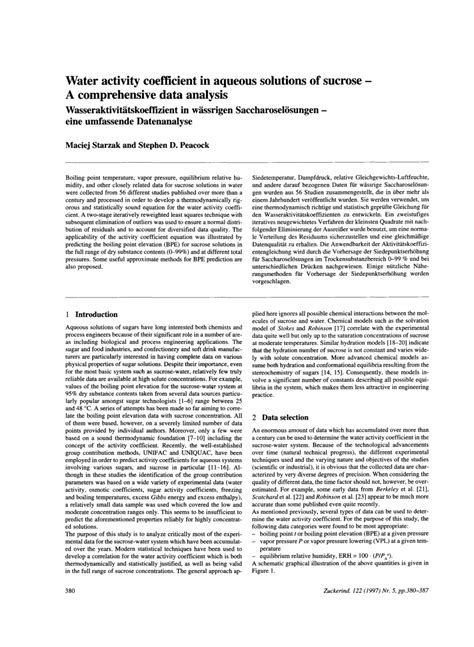 Pdf Water Activity Coefficient In Aqueous Solutions Of Sucrose A Comprehensive Data Analysis