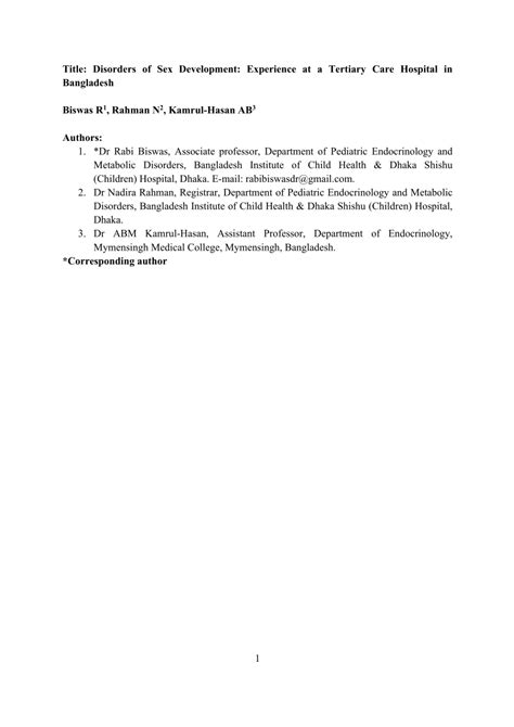 Pdf Disorders Of Sex Development Experience At A Tertiary Care