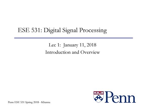 Lec Lecture Notes ESE Digital Signal Processing Lec January Introduction