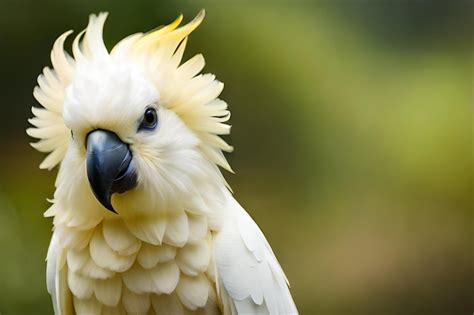 Premium Photo A White Cockatoo Bird With A Green Background
