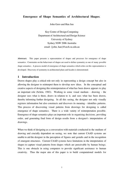 Pdf Emergence Of Shape Semantics Of Architectural Shapes