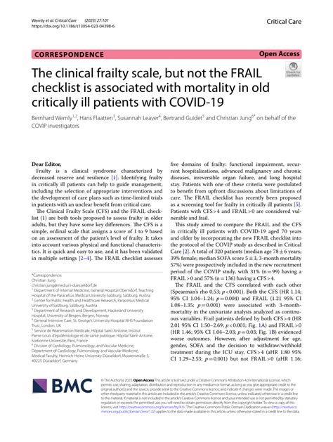 Pdf The Clinical Frailty Scale But Not The Frail Checklist Is Associated With Mortality In