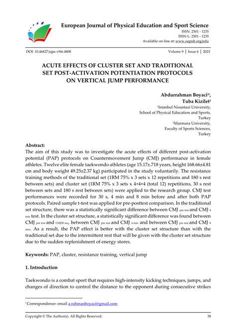 Pdf Acute Effects Of Cluster Set And Traditional Set Post Activation