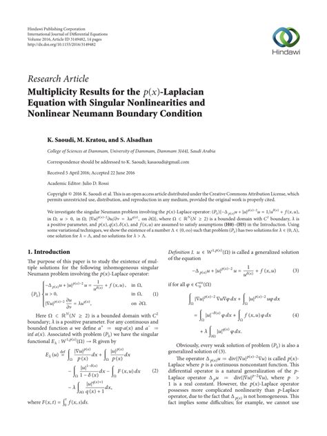 Pdf Multiplicity Results For The P X Laplacian Equation With Singular Nonlinearities And