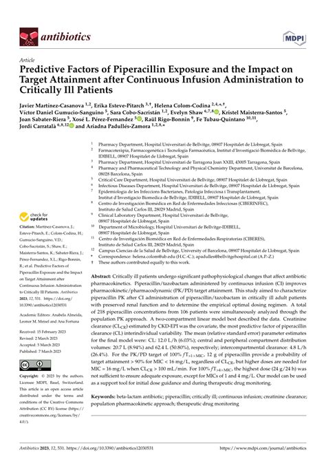 Pdf Predictive Factors Of Piperacillin Exposure And The Impact On Target Attainment After