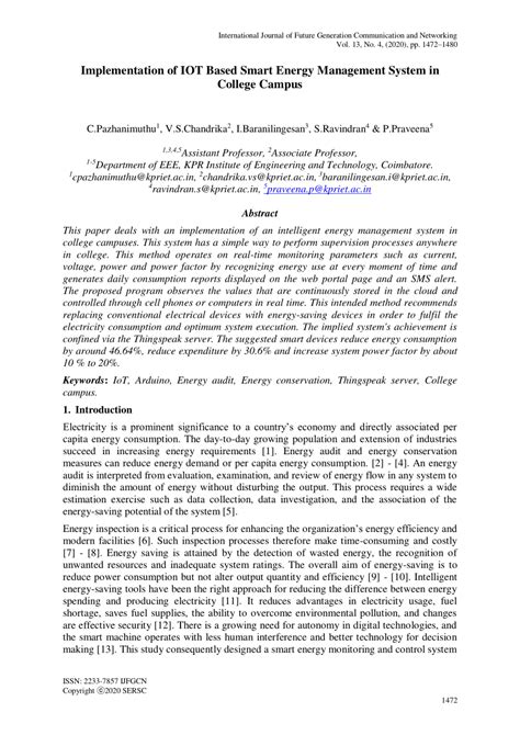 Pdf Implementation Of Iot Based Smart Energy Management System In College Campus