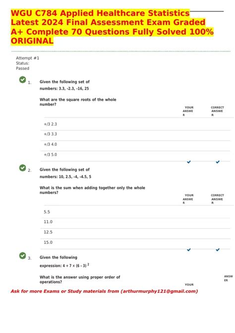 Wgu C784 Applied Healthcare Statistics Latest 2024 Final Assessment
