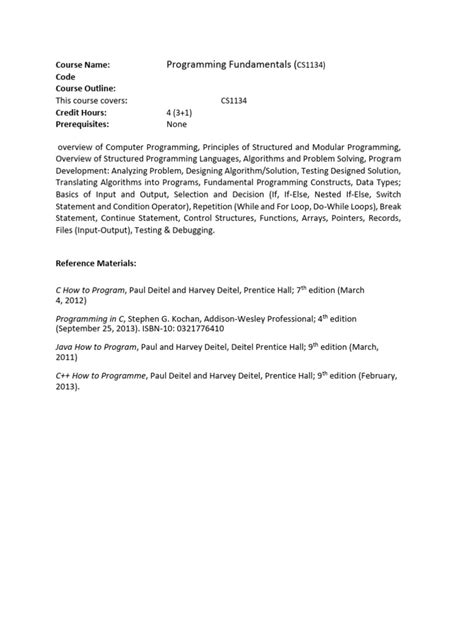 Programming Fundamentals Cs1134 Pdf Technology And Engineering