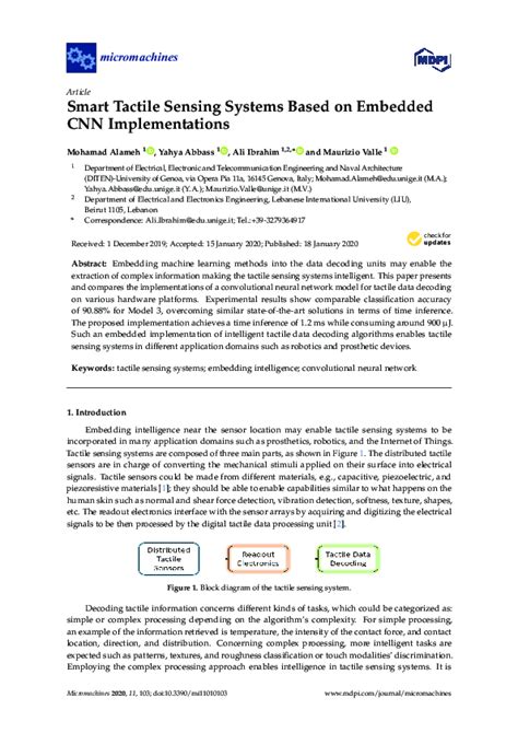 Pdf Smart Tactile Sensing Systems Based On Embedded Cnn Implementations