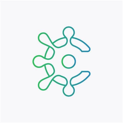 중앙에 핵이 있는 추상 분자 기호로 형성된 세련되고 독특한 문자 C 프리미엄 벡터