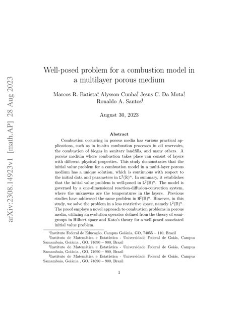 Pdf Well Posed Problem For A Combustion Model In A Multilayer Porous Medium