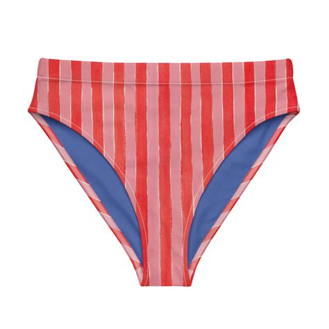 ♻️ Stripes Recycled High Waisted Bikini Bottom Mor Swimmy