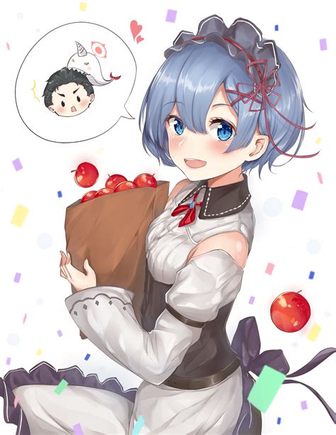Rezero Kara Hajimeru Isekai Seikatsu Clouds Aqua Hair Maid Outfit Aqua Eyes Rem Re Zero