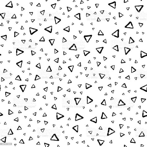 벡터 브러시 줄무늬와 삼각형 완벽 한 패턴입니다 흰색 바탕에 검은 색입니다 그레인 텍스처를 그리기 잉크 기하학적 요소입니다 패션 현대적인 스타일입니다 직물 배경 장식 인쇄를