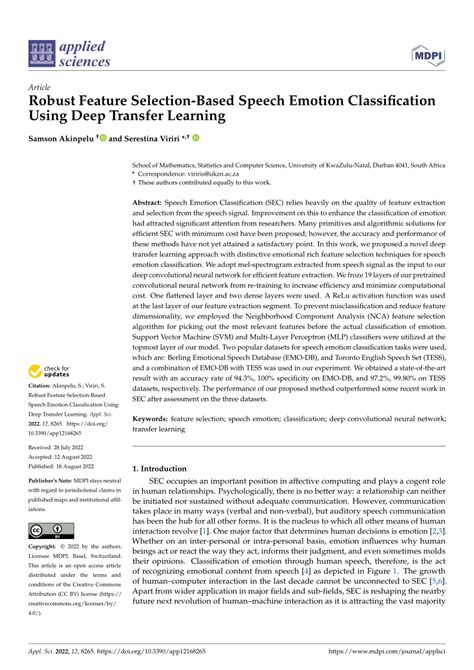 Pdf Robust Feature Selection Based Speech Emotion Classification