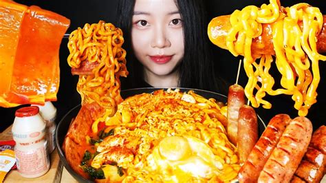 Asmr Spicy Hot Pot Malatang Mukbang 마라탕 리얼사운드 먹방🌶4가지 치즈 불닭볶음면 대왕소세지 먹방