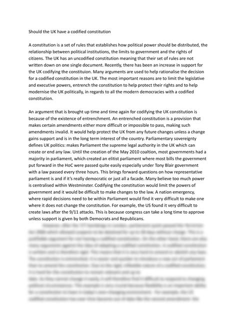 Should The Uk Have A Codified Constitution Politics As Level A Levels Edexcel Thinkswap