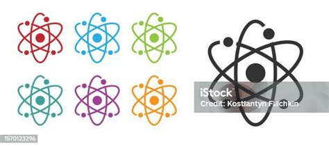 흰색 배경에 격리 된 블랙 원자 아이콘 과학 교육 핵 물리학 과학 연구의 상징 다채로운 아이콘을 설정합니다 벡터 0명에 대한 스톡 벡터 아트 및 기타 이미지 Istock