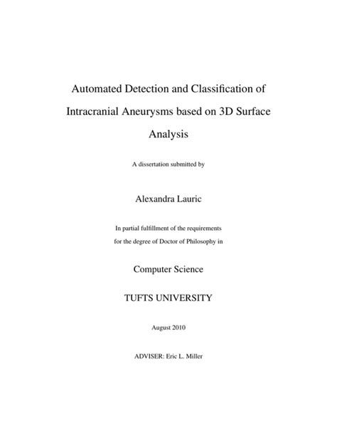 Automated Detection And Classification Of Intracranial Aneurysms Based On D Surface Analysis