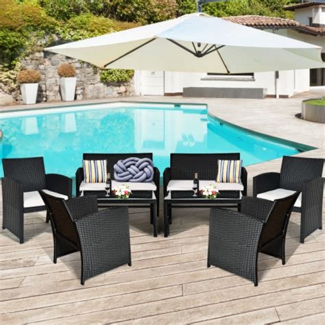 Costway 8pcs Patio Rattan Furniture Conversation Set Cushioned Sofa