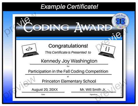 Coding Award Coding Certificates Coding Achievement Computer Science