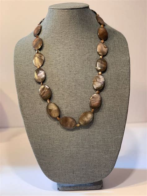 Boho Brown Abalone Shell Bead Necklace With Unique Silver Clasp Etsy