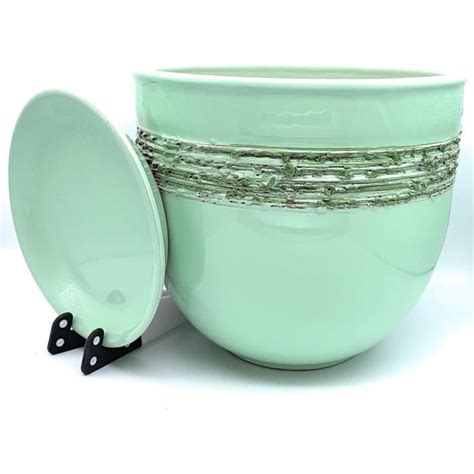 Pot De Fleurs Rond En Terre Cuite Émaillée Avec Soucoupe Et Plateau D Égouttement X Cm