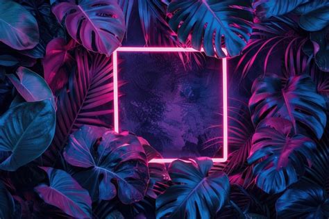 A Neon Sign Is In The Middle Of A Jungle Of Green Leaves The Sign Is A