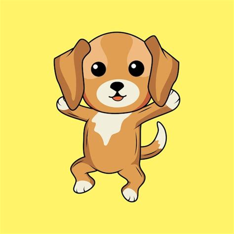 귀여운 강아지 점프 만화 스티커 벡터 일러스트 레이 션 프리미엄 벡터