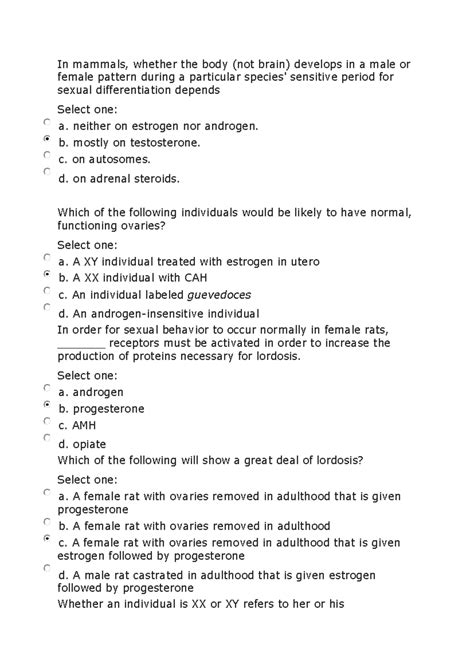 Quiz 8 Hormone Sex Quiz In Mammals Whether The Body Not Brain