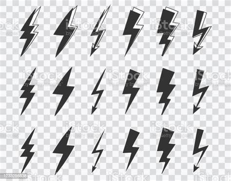 평면 천둥과 볼트 조명 플래시 아이콘의 벡터 그래픽은 투명 한 배경에 벡터를 설정합니다 마케팅 요소에 대 한 천둥 아이콘 등 개념에 대한 스톡 벡터 아트 및 기타 이미지