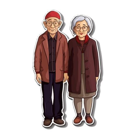 Asiatischer älterer Mann Und ältere Frau Aufkleber Premium Ki
