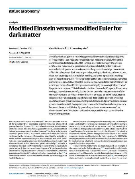 Modified Einstein Versus Modified Euler For Dark Matter