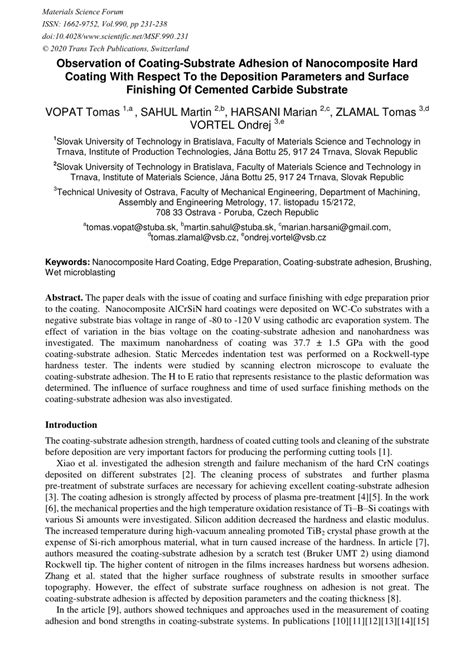 Pdf Observation Of Coating Substrate Adhesion Of Nanocomposite Hard
