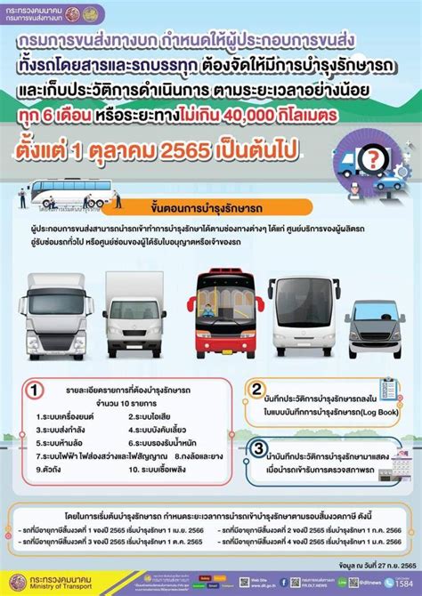 ขบ เข้มรถขนส่ง รถโดยสารต้องบำรุงรักษาทุก6 เดือน และทำบันทึกยืนยัน
