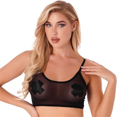 Iiniim Women Sheer Mesh See Through Halter Neck Cami Bra Vest Tank Crop