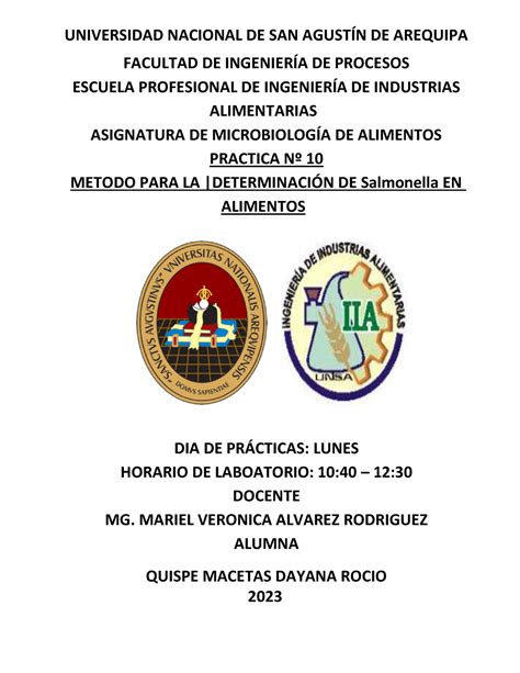 Microbiologia Practica 10 Universidad Nacional De San AgustÕn De