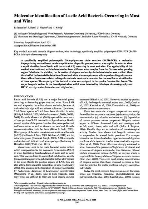 Pdf Molecular Identification Of Lactic Acid Bacteria Occurring In Must And Wine