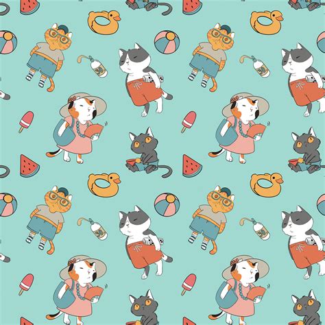 Artstation Summer Kitties Seamless Pattern