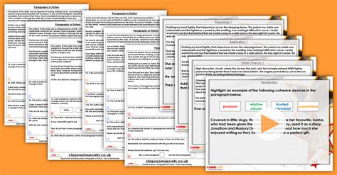 paragraphs in fiction year 6 cohesion resource pack classroom secrets