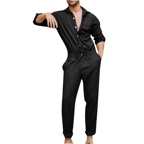 Jumpsuits Mens Long Sleeve Button Up Casual Coverall Cargo Rompers