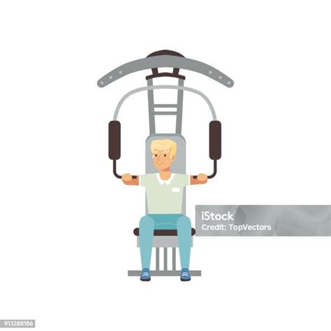 우주 비행사 물리 교육입니다 젊은 남자는 우주 비행을 위한 준비 체육관 장비입니다 운동 개념입니다 반바지와 T셔츠 남성 캐릭터를 만화 평면 벡터 디자인 T 셔츠에 대한 스톡
