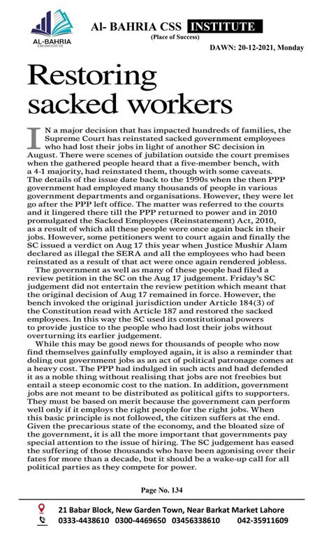 Todays Dawn Editorial Al Bahria Css Institute