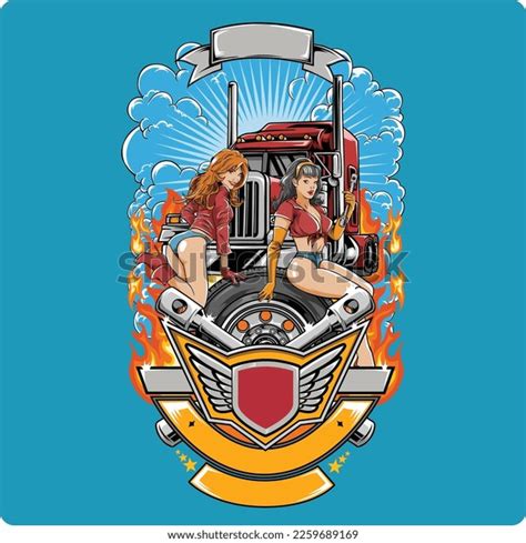 Truck Two Sexy Woman Logo Illustration Stock Vector Royalty Free 2259689169 Shutterstock