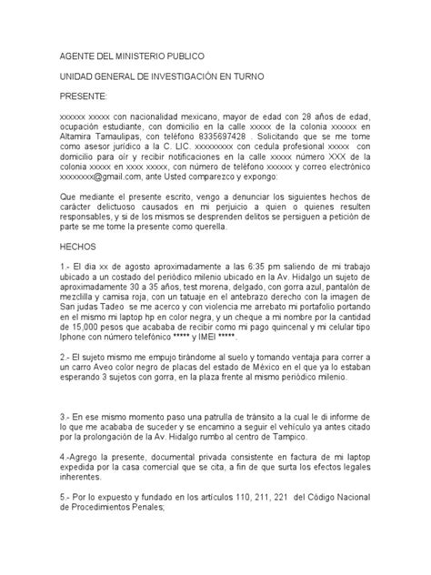 Modelo De Denuncia Por Robo 2 Pdf Justicia Crimen Y Violencia