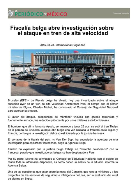 Fiscalía belga abre investigación sobre el ataque en tren de alta