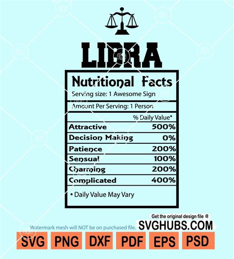 Libra Nutritional Facts Svg Zodiac Nutritional Facts Astrology Signs