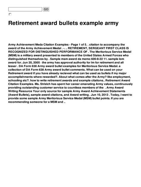 Fillable Online Retirement Award Bullets Example Army Fax Email Print Pdffiller